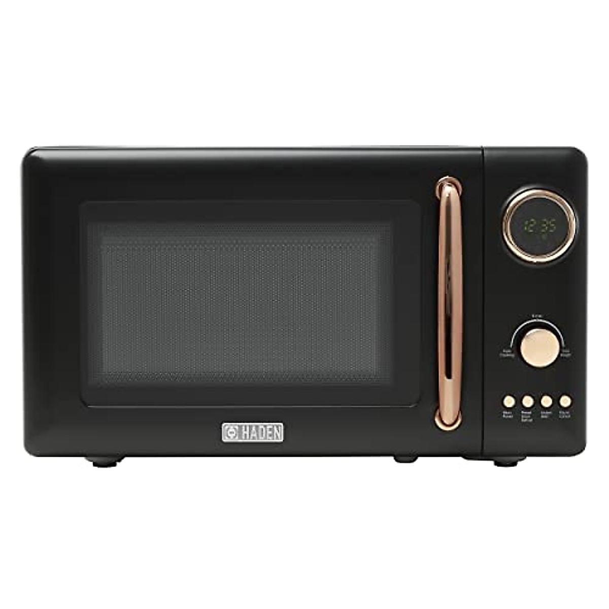 Haden 75049 Vintage Retro 0.7 Cubic Foot/20 Liter 700 Watt Countertop Microwave Oven Kitchen Appliance with Turntable, Pull Handle, and 5 Power Levels, Black/Copper