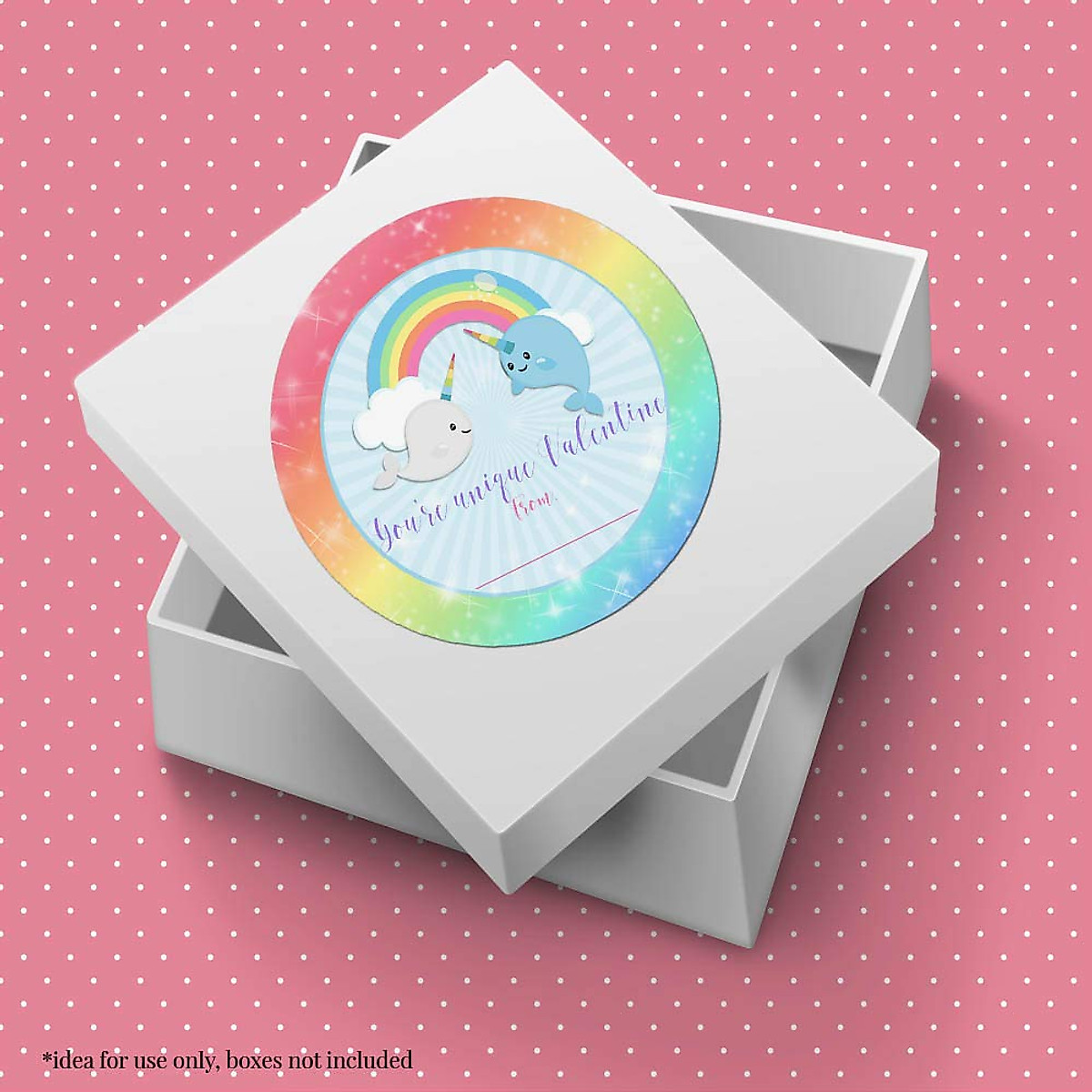 Narwhal Unicorn of The Sea Valentine Party Favor Sticker Labels for Girls, 40 2" Party Circle Stickers by AmandaCreation, Great for Classroom Valentines, Envelope Seals, Gifts & Treats
