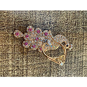 GoldenEL Universal 360 Degree Rotating Finger Ring Stand Holder Kickstand for Cell Phone iPhone or Tablet - Crystal Long Feathers Peacock (Pink)