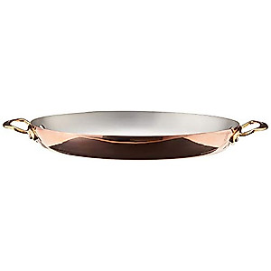 Mauviel M'150 B 1.5mm Polished Copper & Stainless Steel Oval Pan With Brass Handles, 13.8-in, Made in France