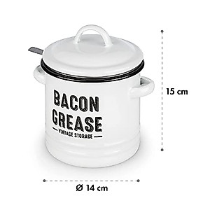 Granrosi Bacon Grease Container with Strainer, Cooking Oil Container, Bacon Grease Strainer, Cooking Oil Filter Pot Stainless Steel, Grease Can for Kitchen with Strainer, Bacon Fat Container - White
