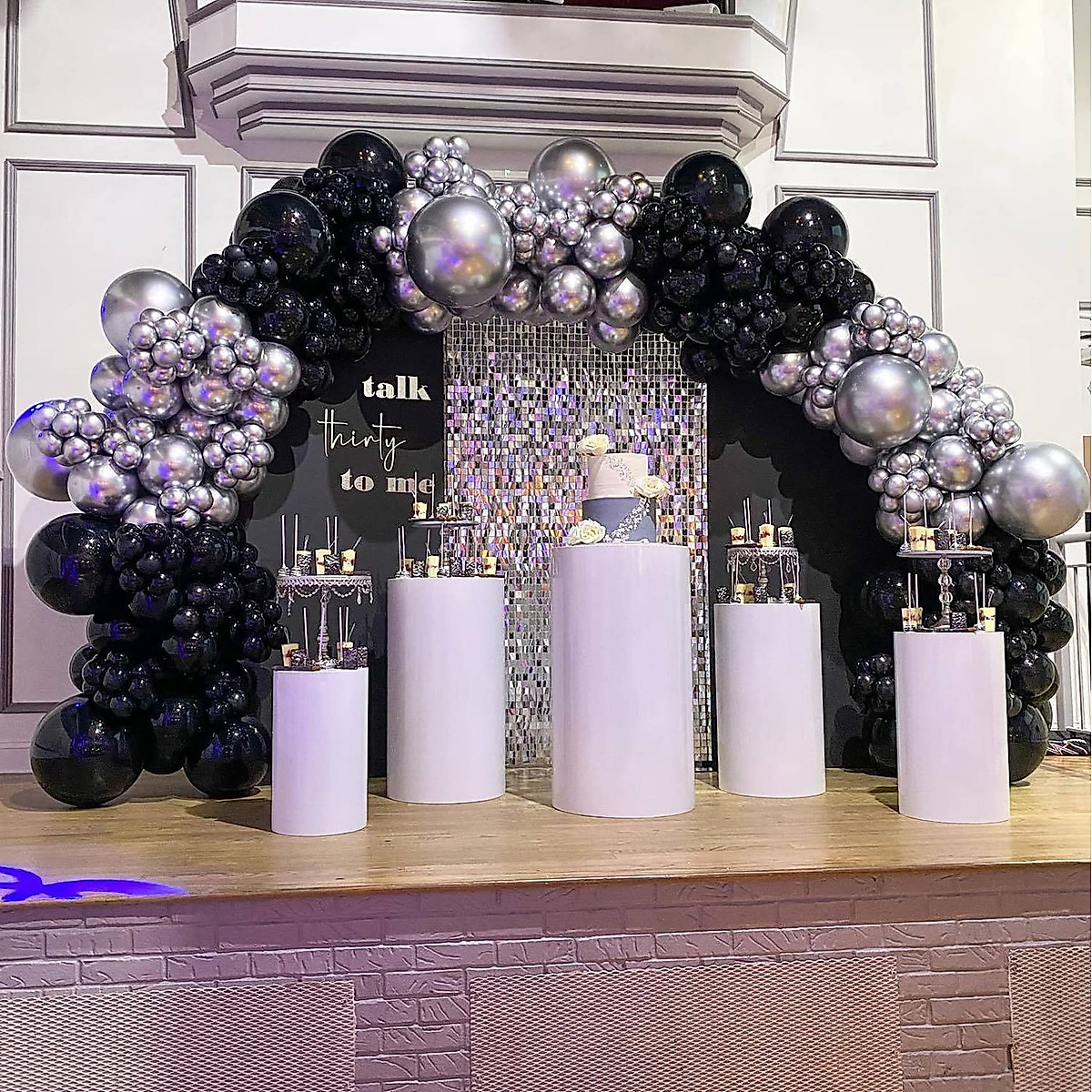 COKAOBE Black and Silver Balloons Garland Kit, 124pcs Black Metallic Silver Confetti Balloon Arch Kit for Wedding Engagements Birthday Graduation Baby Shower Celebrations Anniversary Party Decorations