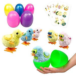 UNGLINGA Wind Up Chicks Easter Eggs Basket Stuffers Decorations for Toddler Boys Girls Kids Gift Prefilled Chicken Surprise Egg Toy Party Supplies Pack of 6