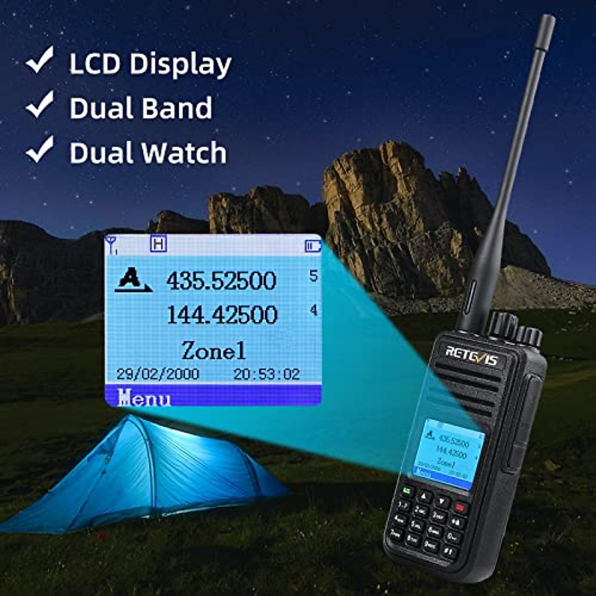 Retevis RT3S Dual Band DMR Radio, Digital Analog 2 Way Radio with GPS APRS, 3000Ch 10000 Contacts 2000mAh, Long Range Handheld Walkie Talkie for Traveling Hiking (Black 1 Pack)