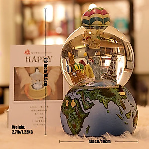 Snow Globe Valentine's Day with Music for Kids Boys Girls Women Adults Unique Gift 3D Hot Air Balloon Snowglobes Around The World Travel Rotating Christmas Music Box Decorations