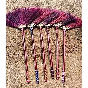 SKENNOVA - 1 Piece of 39-41 inch Tall of Asian Broom Natural Broom Grass Handmade Broom Witch Broom Bamboo Stick Handle, Durable Broom for Sweeping Dirt Dust and Hair
