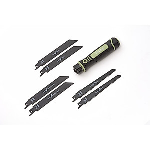 Terre Products, Adjustable Blade Hand Saw Tool, Jab Saw, Drywall Saw, Reciprocating Blades, 2 Wood (6 TPI), 2 Plastic (18 TPI), 2 Bi-Metal (24 TPI), Cuts Metal, Wood, Sheetrock, Plywood, Plastic