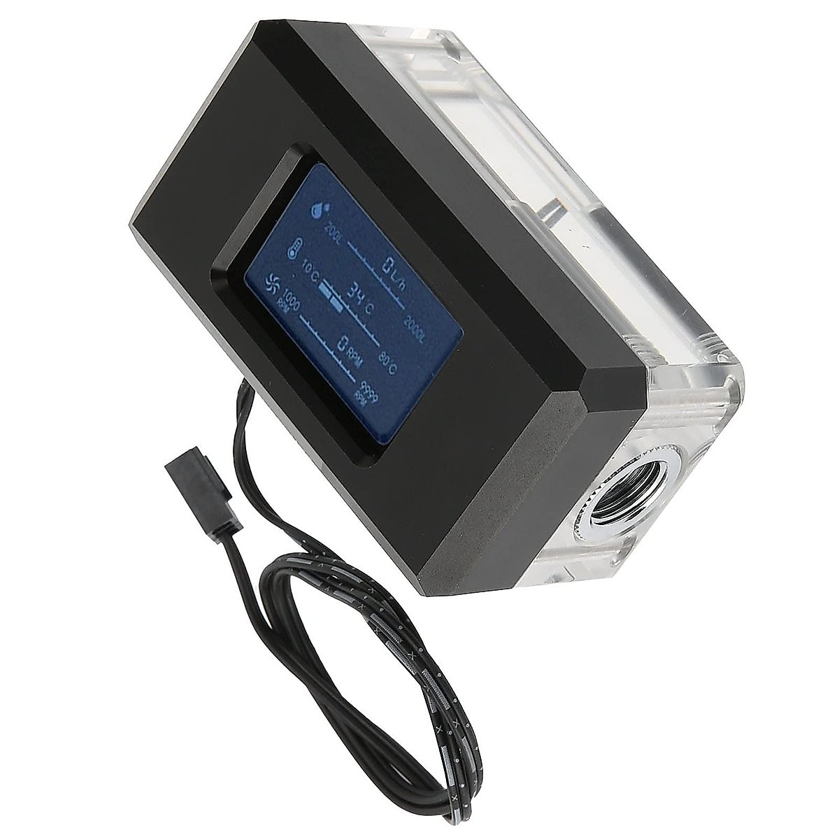 PC Water Cooling Thermometer, Smart LCD Speed Temperature Detect, PC G1/4 Thread Water Cooling System Temperature Meter for Computer Laptop