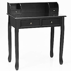 Giantex Writing Desk with 4 Drawers, Removable Floating Organizer 2-Tier Mission Home Computer Vanity Desk for Apartment Small Space (Black)
