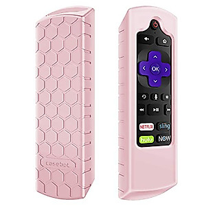 CaseBot Remote Case for Roku Voice, Roku Express HD / 4K+, Ultra LT Enhanced Voice, Express 3930, Premiere+ 3921, Streaming Stick+ Remote, Honey Comb Anti Slip Shockproof Silicone Cover, Pink Sand