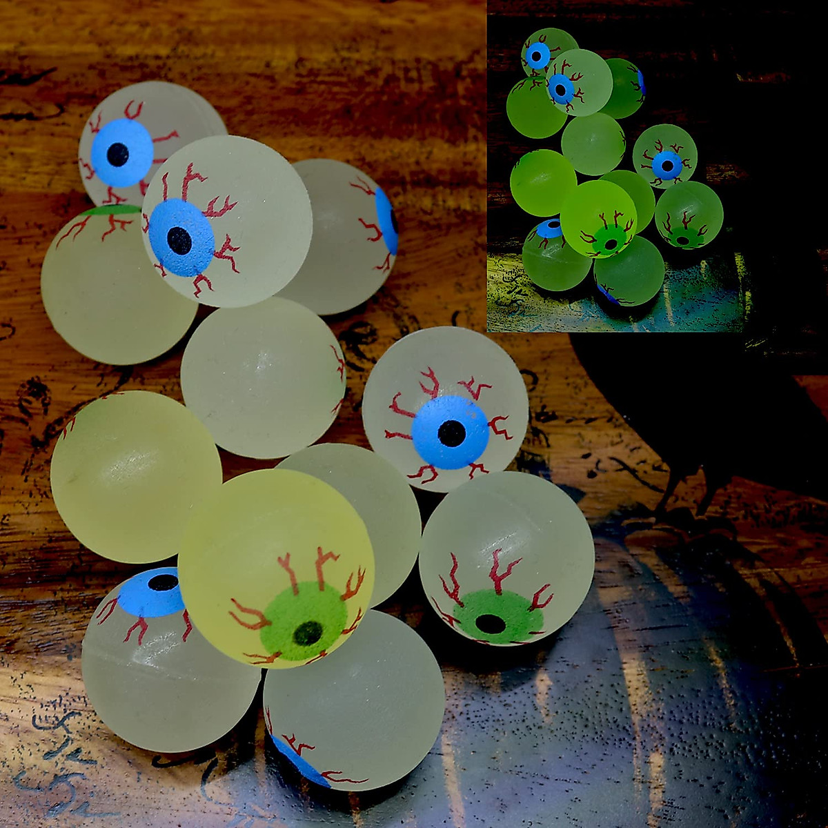 GiftExpress 24ct, 32MM Glow in The Dark Eyeball/Glow in The Dark Bouncy Ball/Halloween Supplies/Halloween Treats/Halloween Toys/Toy Eyeball (24 pc Eyeball)