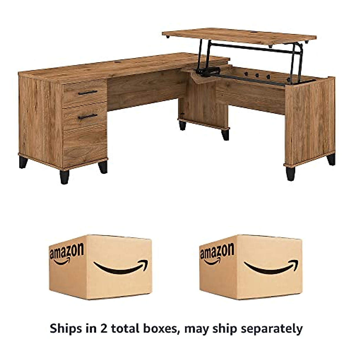 Bush Furniture Somerset 3 Position Sit to Stand L Shaped Desk, 72W, Fresh Walnut