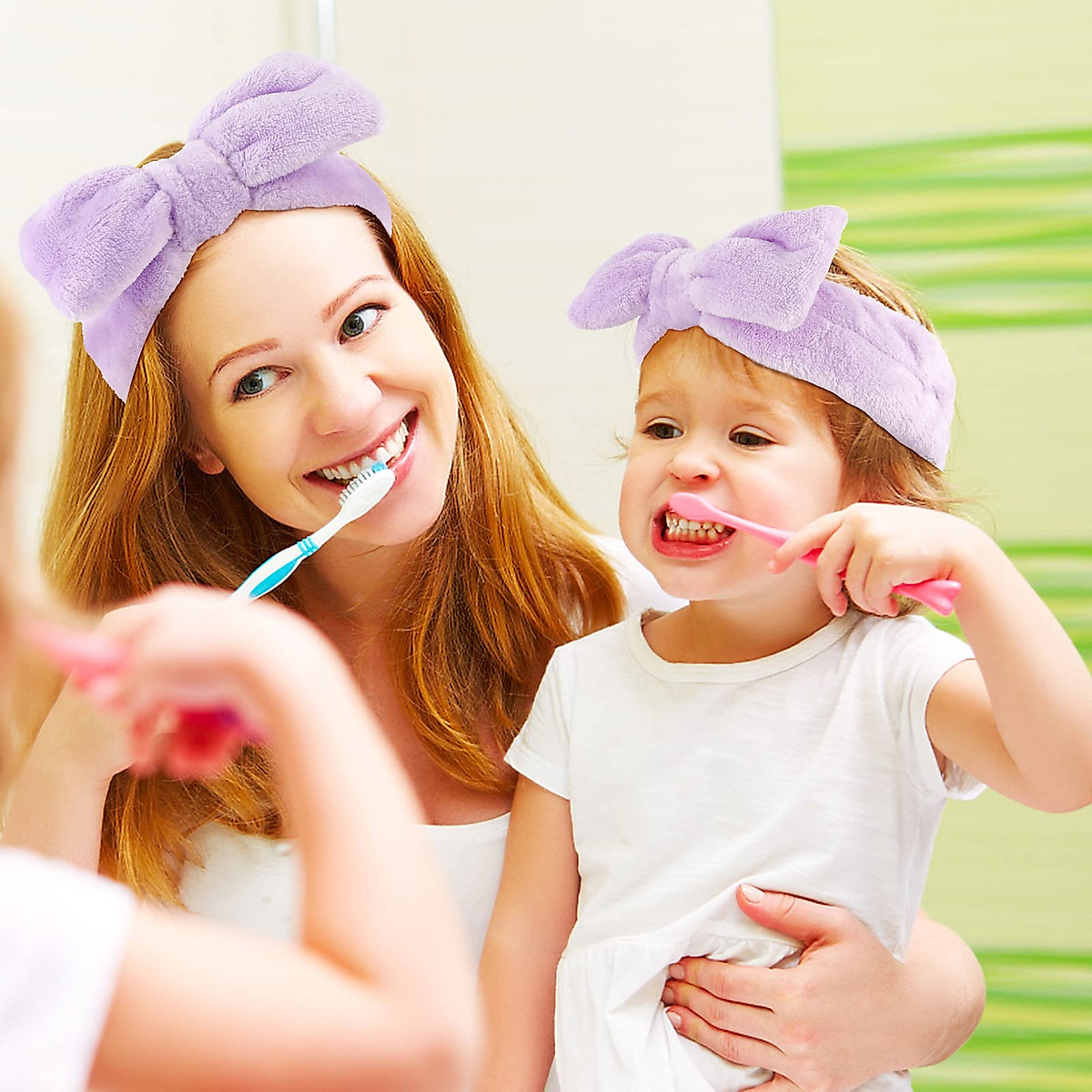 WHAVEL 6 Pack Purple Spa Microfiber Bow Headbands for Washing Face, Skincare Headbands, Facial Headband Set, Soft Fluffy Headband, Women Hair Accessories, Party Supplies, Type 15