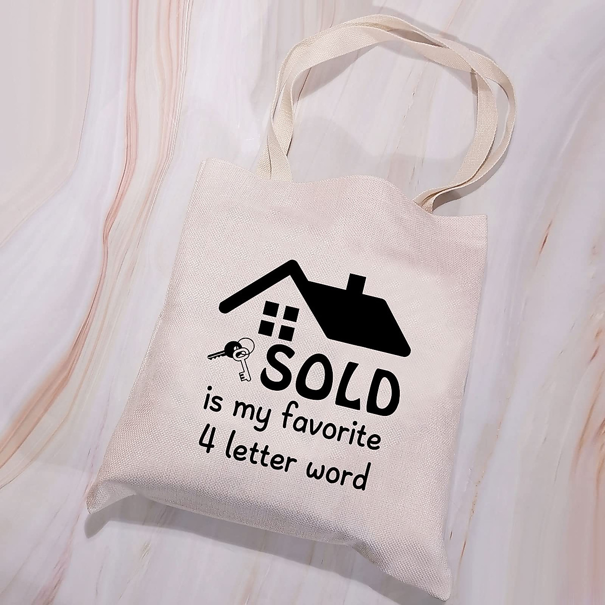 VAMSII Real Estate Agent Tote Bag Sold is My Favorite 4 Letter Word Real Estate Gift Bag Realtor Gifts for Agent Shoulder Bag (SOLD is my favorite 4 letter word)