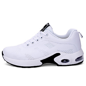 Fenlogft Women's Flying Knit Running Shoes - Lightweight Lace-up Sneakers for Daily Walking and Work, Garden Shoes (White, Size, 6.5)