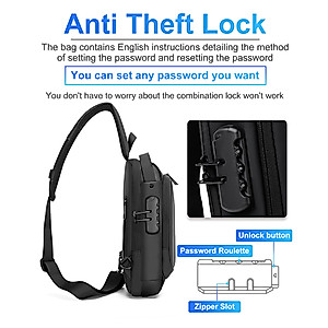 Geanbun Sling Bag Anti-Theft USB Crossbody Backpack Waterproof Chest Daypack Lightweight Shoulder Bag (Black)