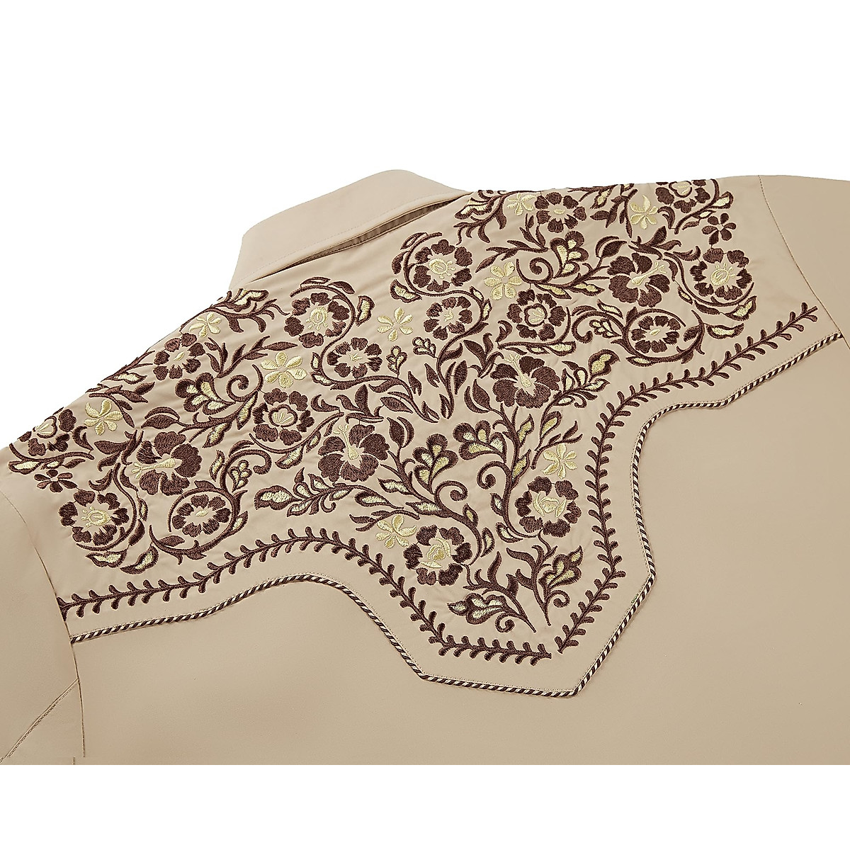 SALVAJE OESTE Western Embroidered Cowboy Shirts for Men, Casual Button Down Long Sleeve Shirt Floral Design Retro Shirt Khaki