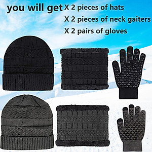 6 Pieces Winter Beanie Hat Scarf Gloves Set for Men Women,Knit Skull Cap Winter Hat Touchscreen Gloves Neck Warmer Set