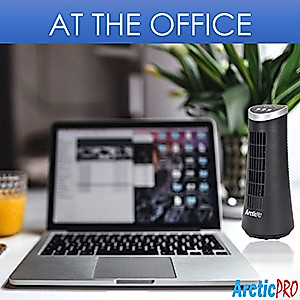 Arctic-Pro MINI DESK OSCILLATING TOWER FAN Slim and Compact Size, 2-Speed, Ultra-Quiet Operation, Convenient Carrying Handle, 75 Degrees of Oscillation For Powerful Circulation, 12 Inches, Black