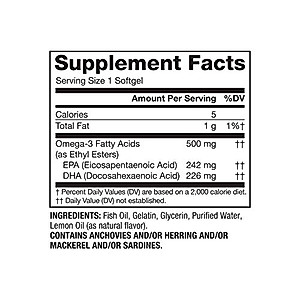 Spring Valley Omega-3 500 mg from Fish Oil, Heart Health, Lemon,120 Softgels