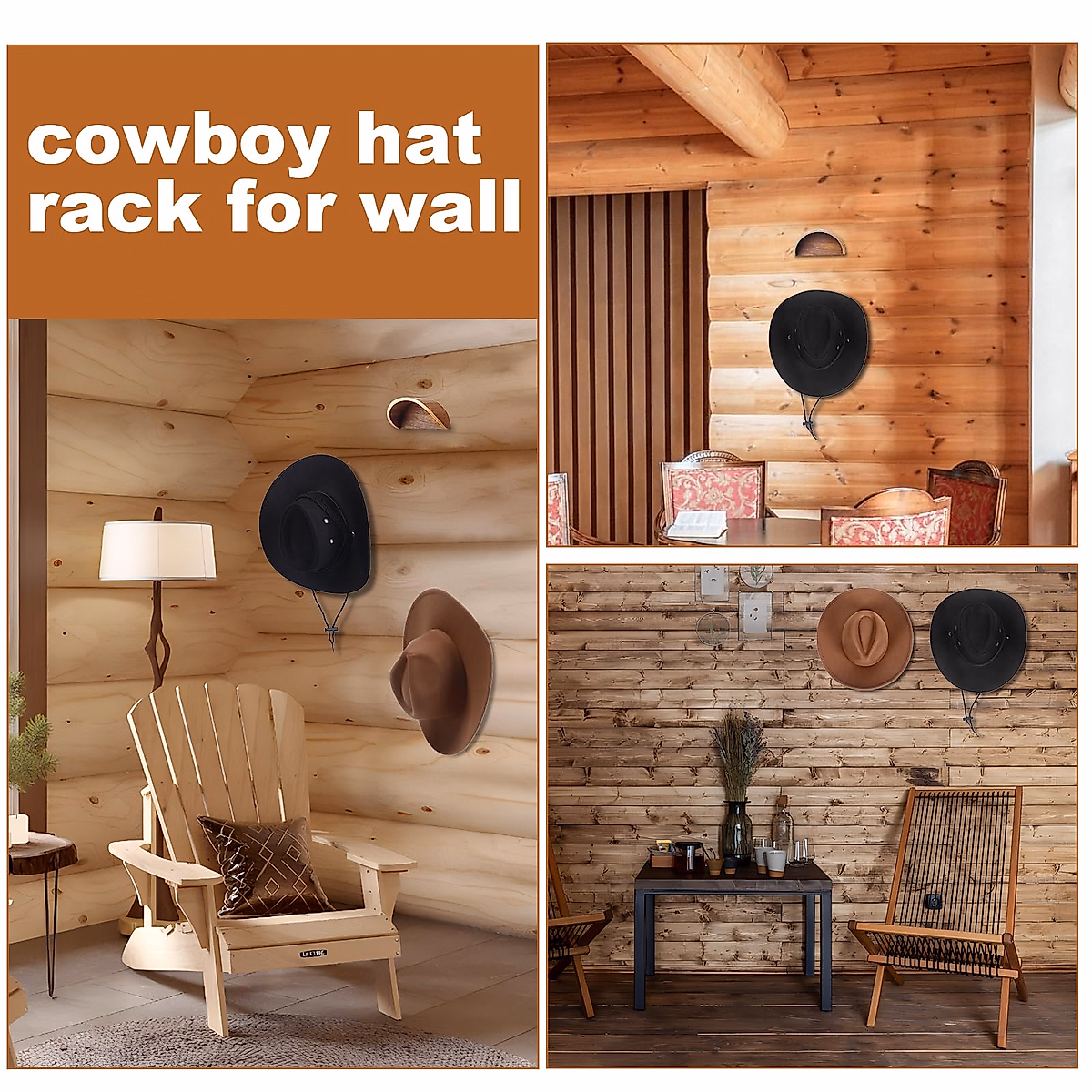 Cowboy Hat Rack ,2 Pack Wooden Cowboy Hat holder,Satin Finish Hat Hangers for Wall ,Cowboy Hat Rack for Wall Can Keeps Original Shape of Hat,Applies to Fedoras Hat Cowboy Hat Sun Hats ( Walnut Wood)