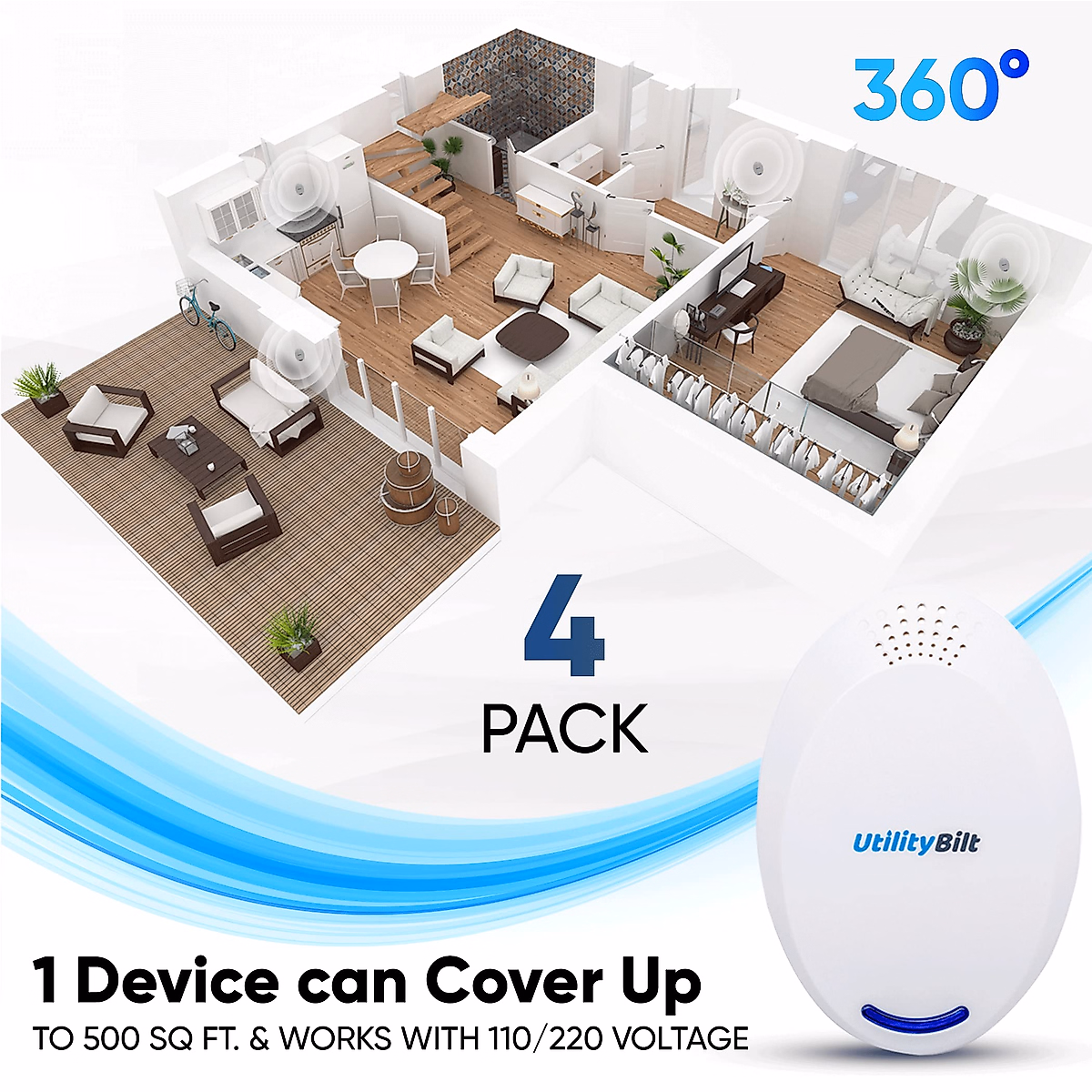 UtilityBilt Ultrasonic Pest Repeller indoor 4 Pack Pest Repellent Ultrasonic Plug in for Home and Kitchen | Mouse Repellent | Eco-Friendly Safe for Humans, Bug Repellent for Pest Control, mice, Spider