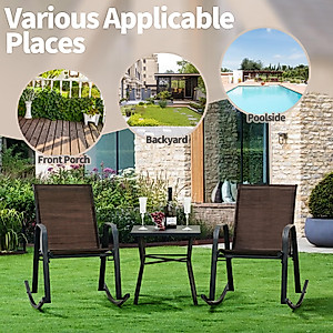 Tangkula Patio Rocking Chair Set of 2, Outdoor Ergonomic Rockers with Breathable Fabric Seat, Gentle Rocking Function, Sturdy Metal Rocker for Front Porch, Backyard, Garden (1, Dark Brown)