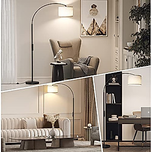 SUNMORY Arc Floor Lamp with Remote,Modern Floor Lamp with Stepless Dimmable Bulb,75″Height Tall Lamp for Living Room with Hanging Drum Shade and Weighted Base.Mid Century Standing Lamp for Bedroom