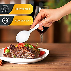 PAMI Heavy Weight Disposable Plastic Soup Spoons [200-Pack] - Bulk King Size Deluxe White Plastic Silverware For Parties, Weddings, Catering Food Stands, Takeaway- Heavy-Duty Single-Use Partyware