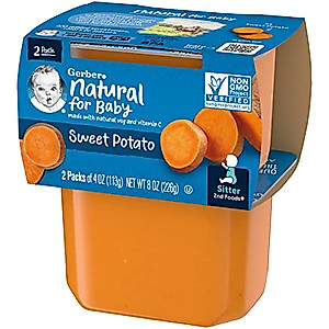 Gerber Natural for Baby 2nd Foods Baby Food Tubs, Sweet Potato, Pureed Baby Food Made with Natural Veggies & Vitamin C, 2 - 4 OZ Tubs/Pack (Pack of 4)