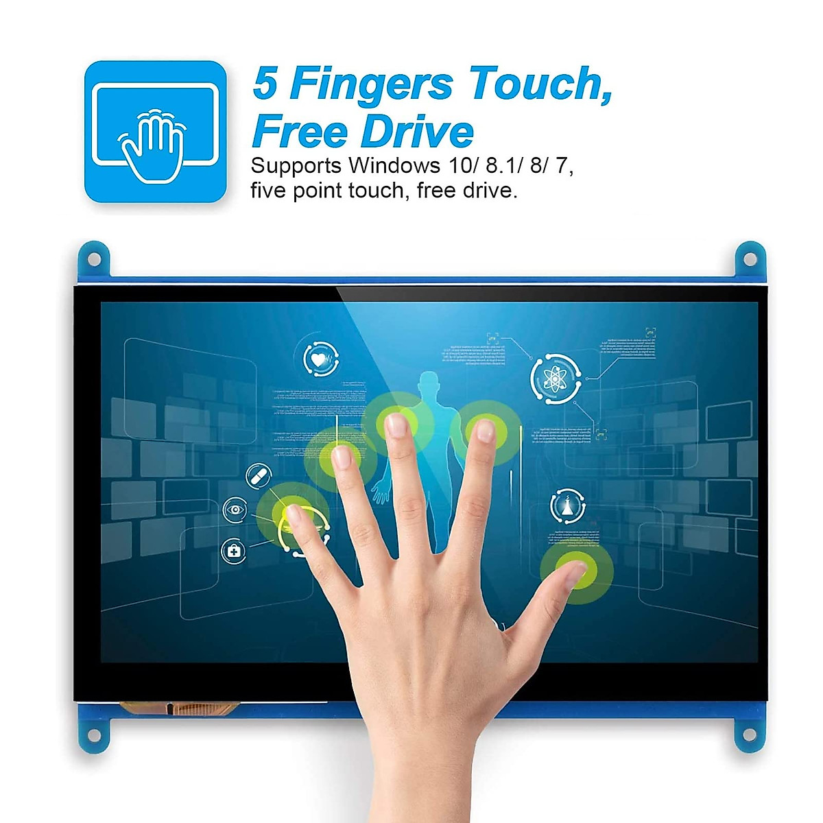 Yoidesu Capacitive Touch Screen 7 Inch for Raspberry Pi 3/2/1, 1024 × 600 Full HD Portable Gaming Monitor with Backlit, HDMI Touch Panel, Compatible with Windows 7, 8, 10