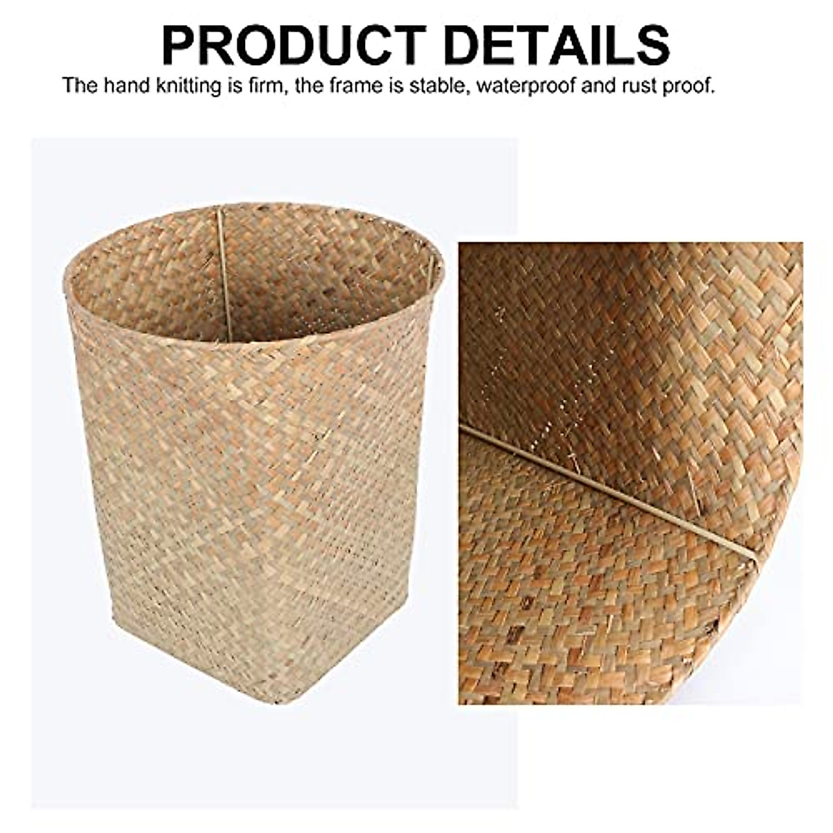 DOITOOL Wicker Rattan Waste Basket Woven Seagrass Trash Can Retro Garbage Rubbish Bin Woven Flower Pots Sundries Container Basket for Bedroom Kitchen