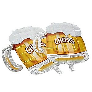 BinaryABC Beer Mug Cheers Foil Balloons,Valentine Wedding Birthday Party Decorations,2Pcs