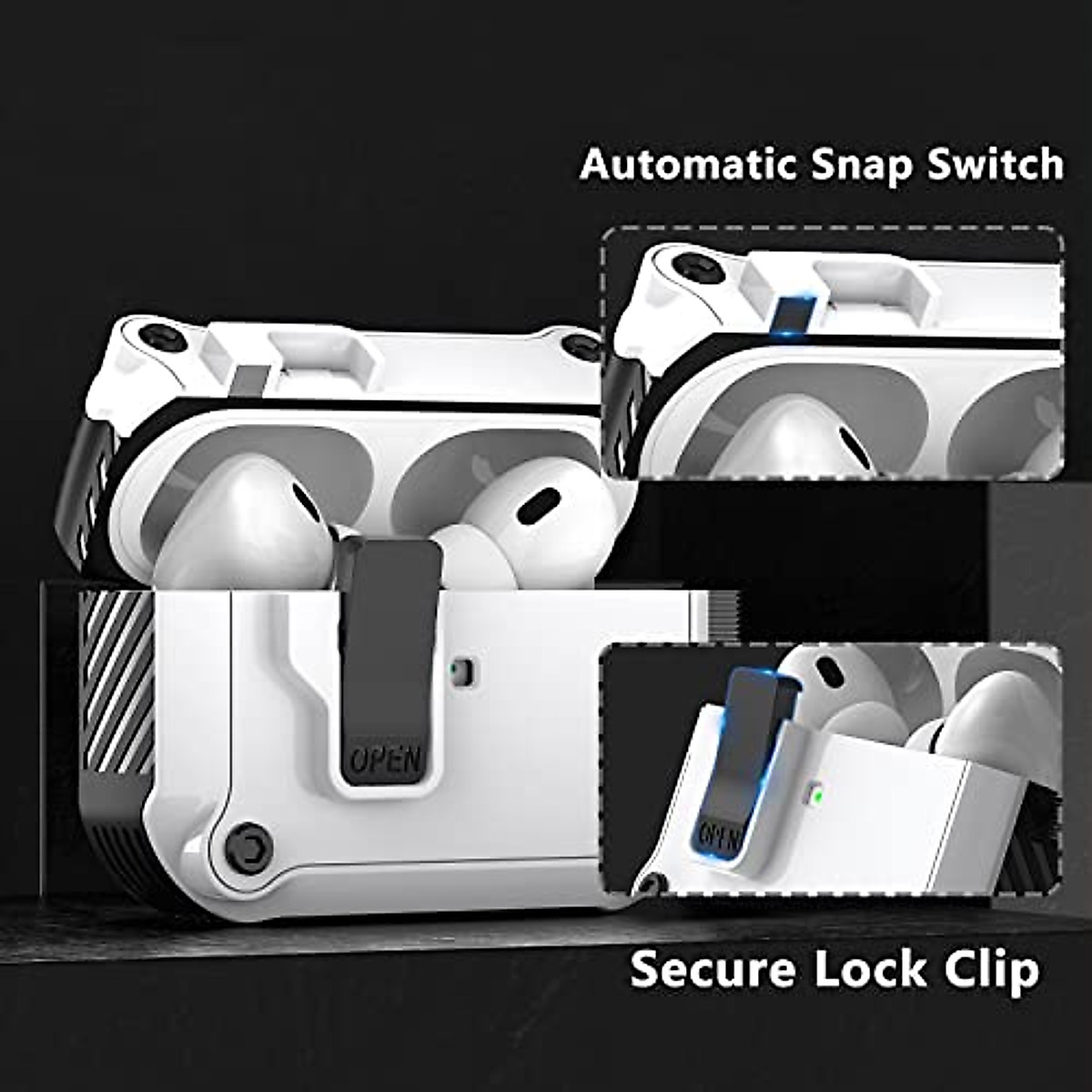 [4 in 1] AirPods Pro 2nd/1st Generation Case Cover with Cleaner kit & 3 Pairs Replacement Ear Tips with Noise Reduction Hole(S/M/L),Automatic Snap Switch Secure Case for Apple AirPods Pro 2nd/1st