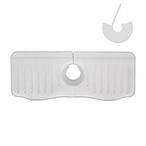 Midautoo Silicone Faucet Mat Kitchen for Sink Sponge Drain Rack Adjustable Sink Mat Bathroom Countertop Protector White