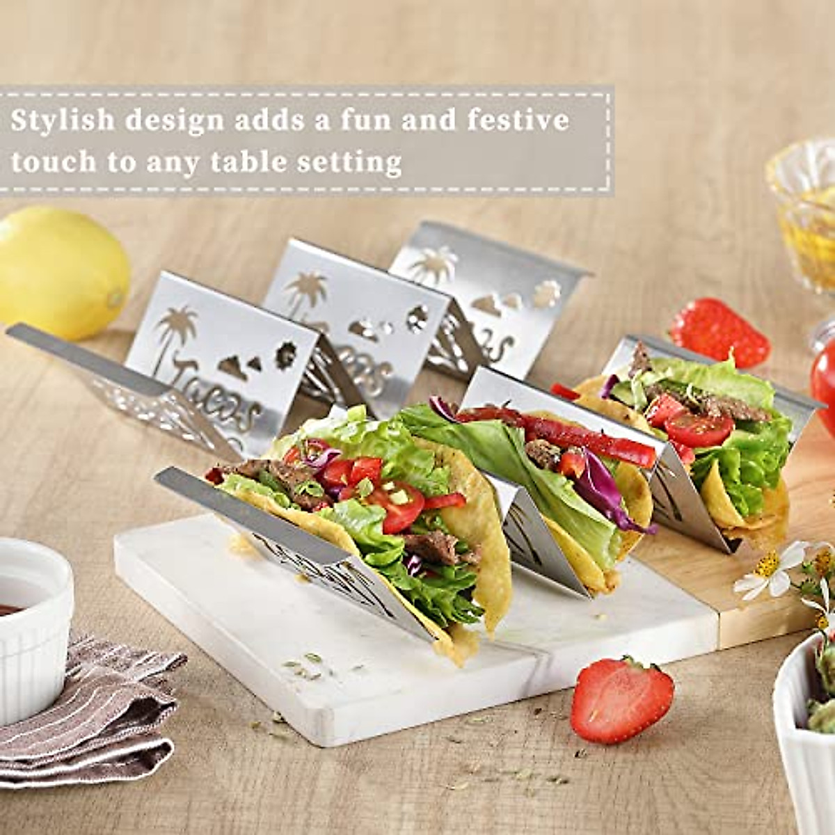 2PCS Stainless Steel Taco Holder, Premium Large Taco Holder Stand, Taco Stands for 3 Tacos, Soft or Hard Taco Shell Holder, Street Taco Rack, Dishwasher and Grill Safe, Perfect for Taco Tuesday