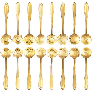 16 Pcs Teaspoon Gold Tea Spoons, ESRISE Stainless Steel Coffee Dessert Spoon, Cute Demitasse Spoon for Stirring Drink Milkshake (Gold)