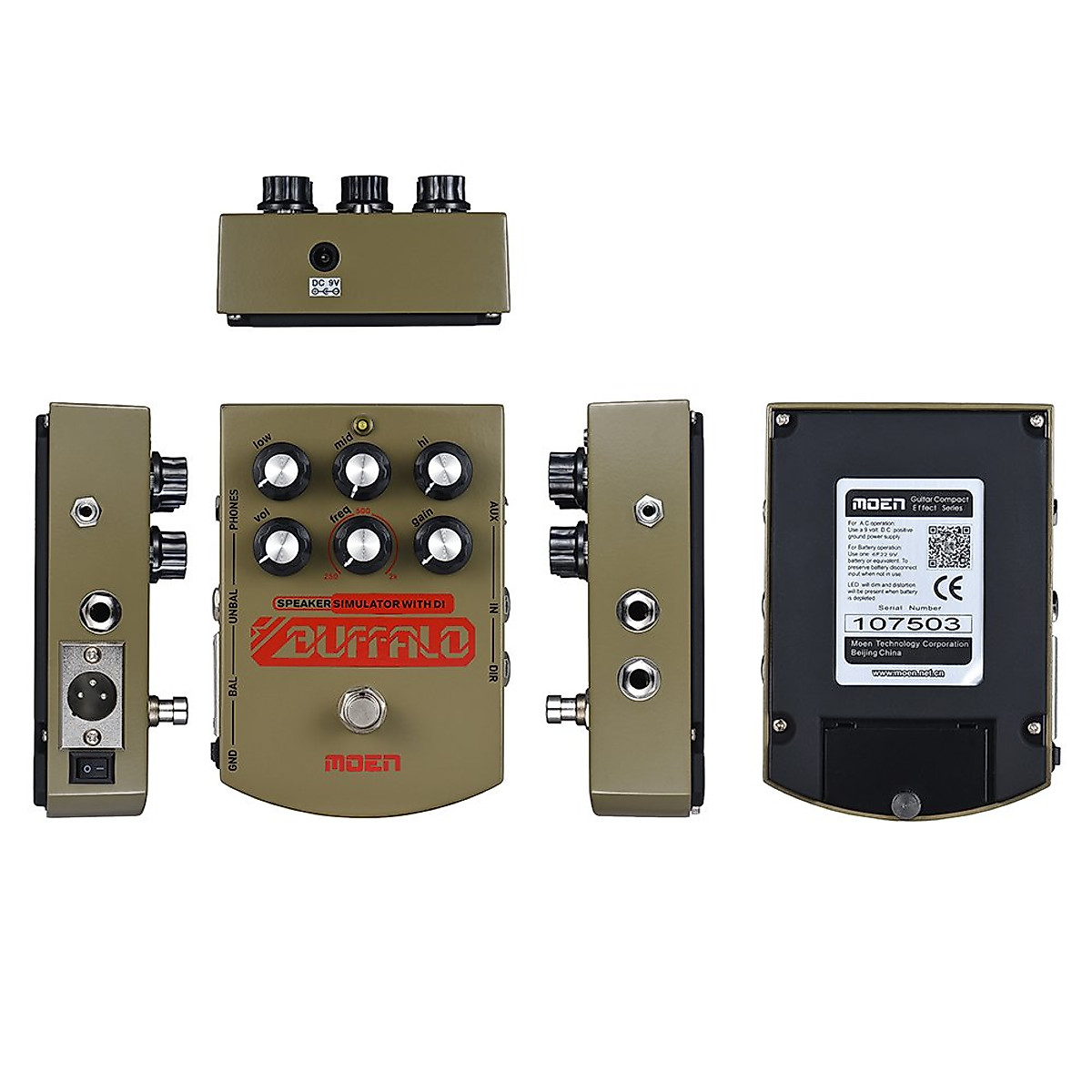 MOEN Electric Guitar Effects Pedal Buffalo Speaker Simulator with DI Low/Mid/High Tone Gain Volume Freq