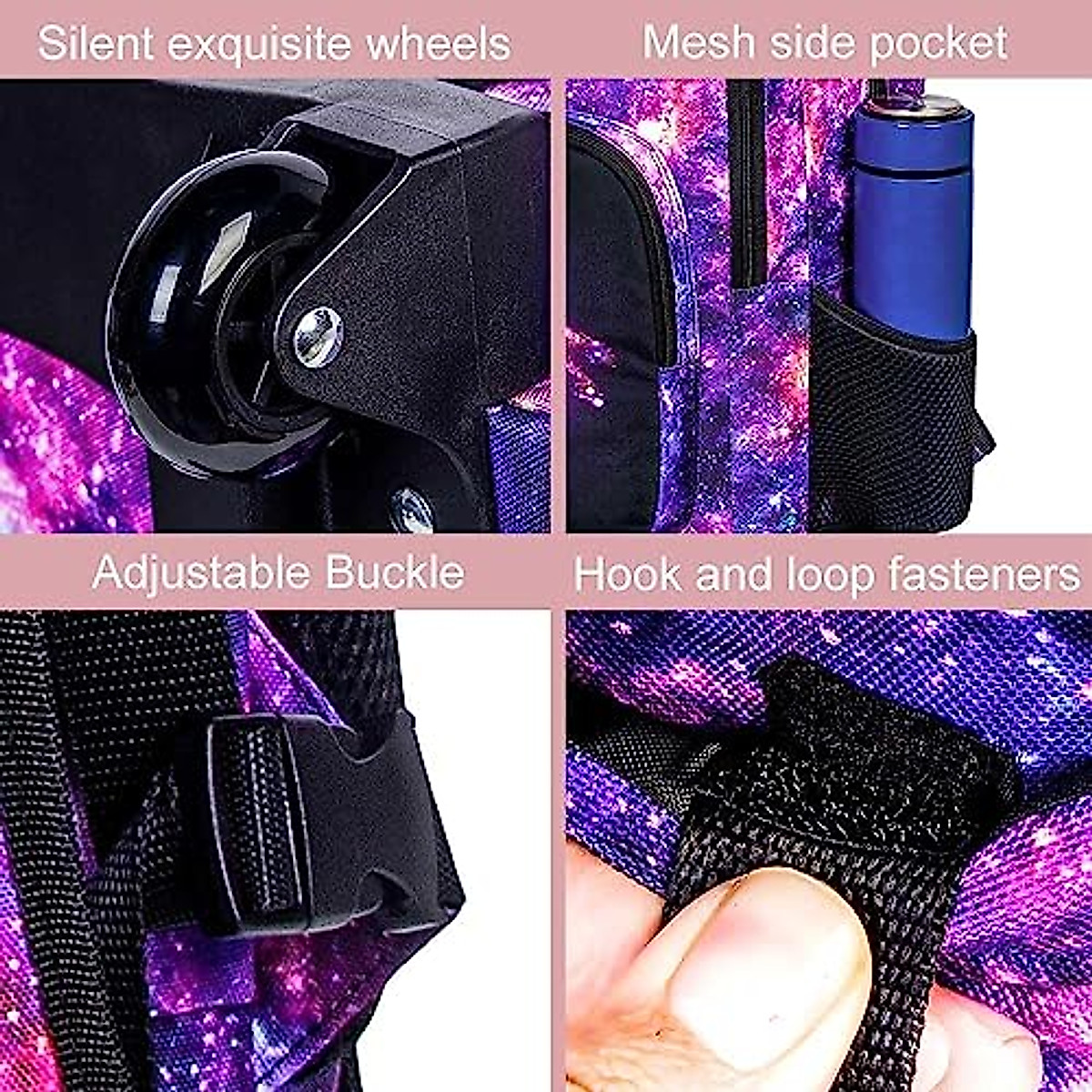 UFNDC 3PCS Rolling Backpack for Women, Adults Unicorn Backpacks with Wheels for Girls，Travel Roller Wheeled Bookbag