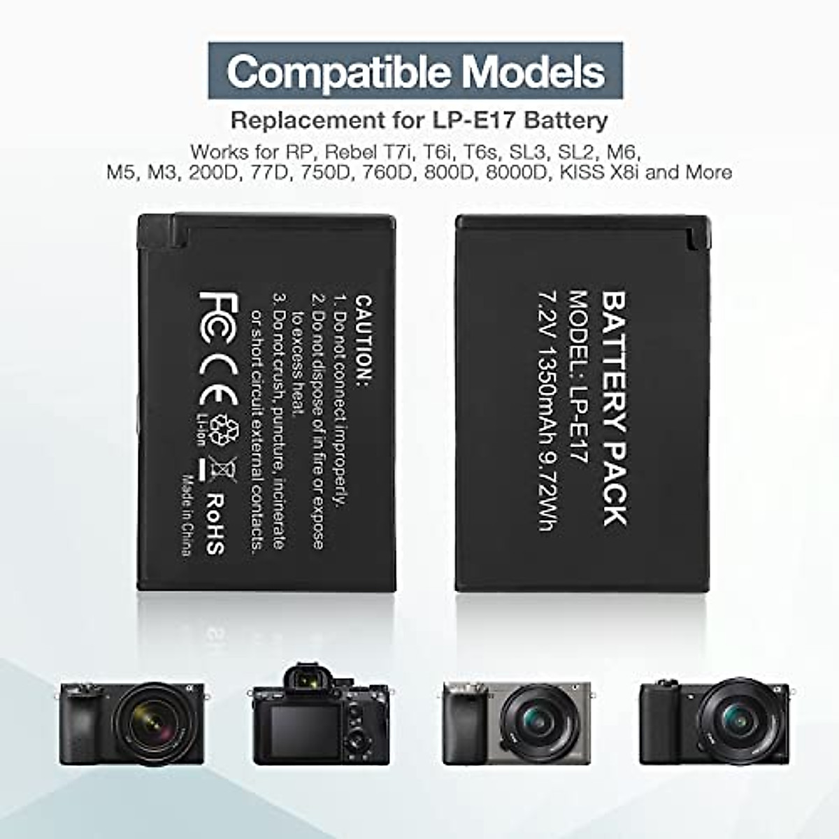 LP-E17 Battery Pack + Dual USB Charger Compatible with E RP, Rebel T7i, T6i, T6s, M6, M5, M3, SL3, SL2, 77D, 8000D, KISS X8i, 800D, 760D, 750D, 200D, DSLR Cameras