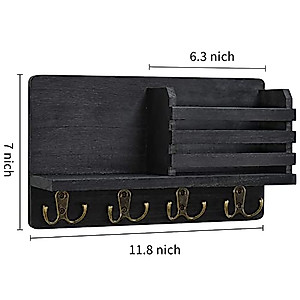 Y&ME YM Key Holder for Wall, Mail Organizer Wall Mount, Wood Key Rack Key Hooks for Wall, Mail Holder Wall Mount, Floating Shelf Rustic Home Decor for Entryway or Mudroom