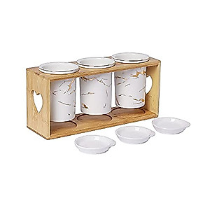 LUODI Golden Marbling Set of 3 with Wooden,Silverware Caddy Holder for Spoons Knives and Forks,Kitchen Utensil Flatware Organizer (White)