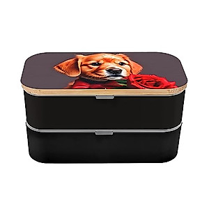 Gentleman-Like Dog Adult Lunch Box, Bento Box, With Cutlery Set Of 3, 2 Compartments, Rectangular, Lunch Box For Adults