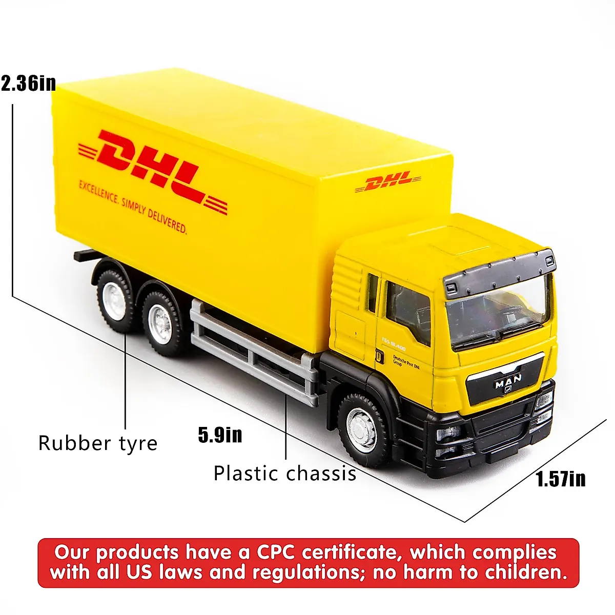 BDTCTK Compatible for DHL Container Truck Car Model Toy Cars, Zinc Alloy Die-Cast Vehicles Kid Toys for Boy Girl Gift