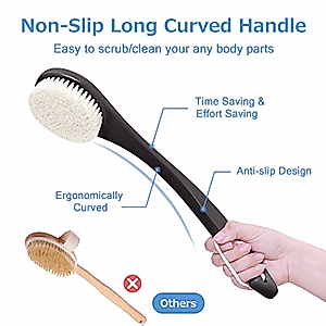 Exfoliating Shower Brush, Bath Body Brush, Never Mold Back Brush Long Handle for Shower, Dry Brushing Body Brush or Wet Brush with Moderate Bristles Black