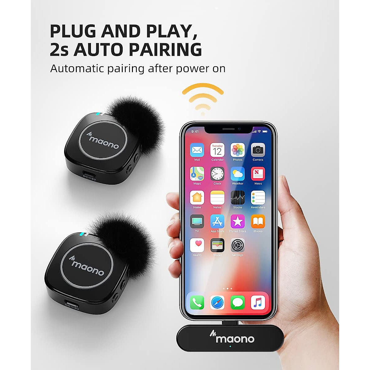 MAONO Ultra-Compact Wireless Lavalier Microphone with MFi Certified for iPhone, iPad, 2.4GHz Dual Lapel Mics with Pro Audio Chip and Mute for TikTok, Interview, Vlogging, Live Streaming(WM820 B2)