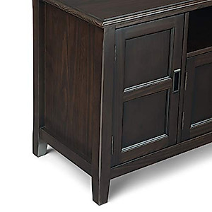 SIMPLIHOME Burlington SOLID WOOD 72 inch Wide Transitional TV Media Stand in Mahogany Brown For TVs up to 80 inches for the Living Room and Entertainment Center