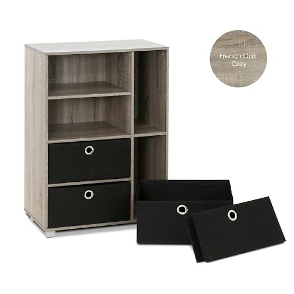 FURINNO Andrey Multipurpose Storage Cabinet, French Oak Grey/Black