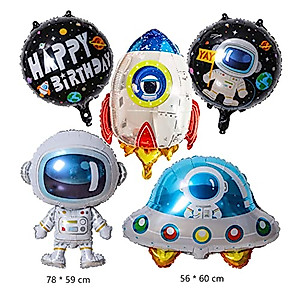 Borsgye Solar System Planet Astronaut Balloons Rocket Foil Balloons Big Mylar Number Helium Global Happy Birthday Garland Banner for Boy Kids Space Themed 8th Year Birthday Party Decorations
