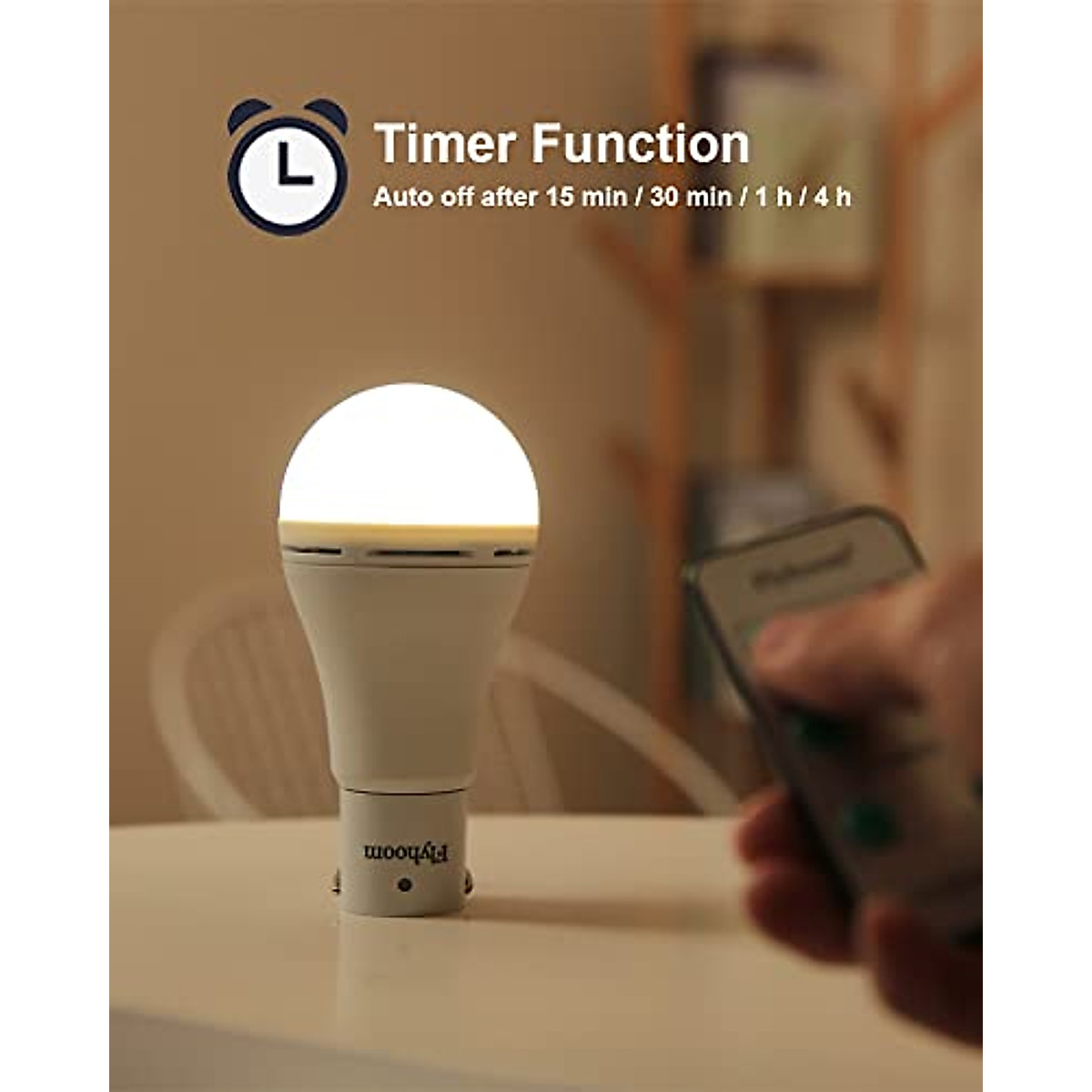 FLYHOOM Rechargeable LED Light Bulbs with Remote, 4 Light Modes & Timer, Portable 180LM Emergency Light Bulb LED Camping Light Bulbs with Clip Hook for Tent, Hiking, Home, Emergency